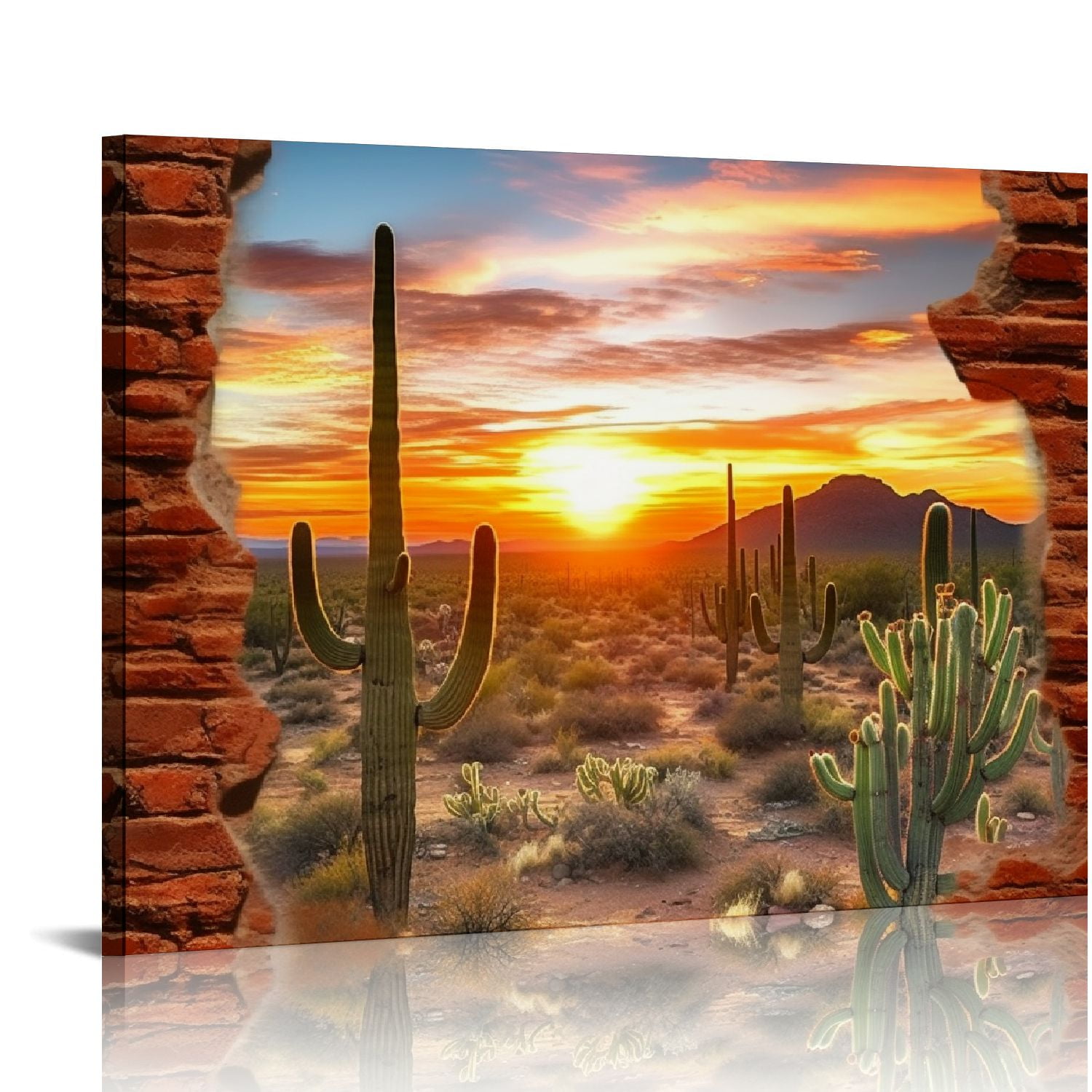 Creowell Modern Canvas Wall Art Saguaros at Sunset Landscape Poster ...