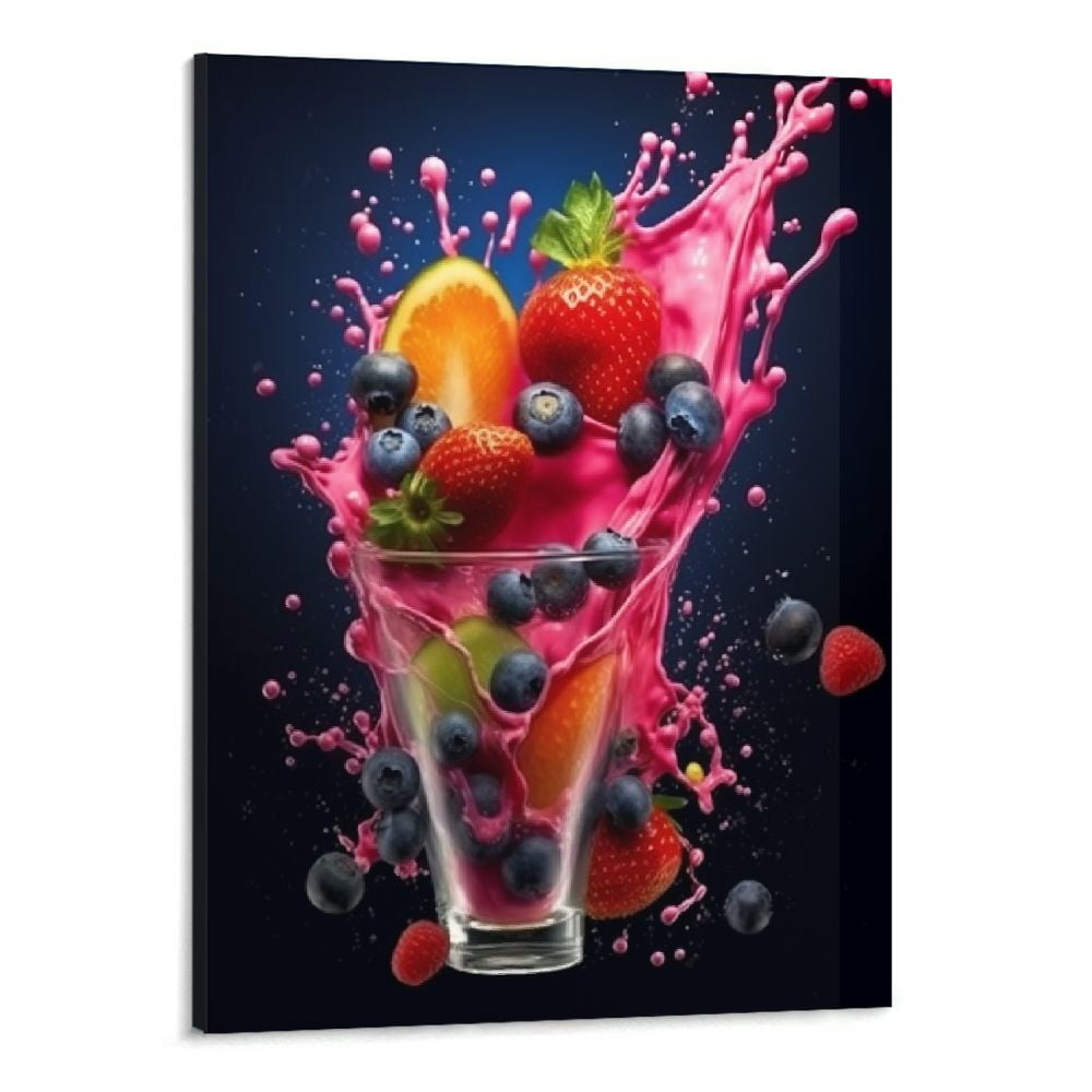 Creowell Modern Food Strawberry Smoothie Photography Canvas Painting ...