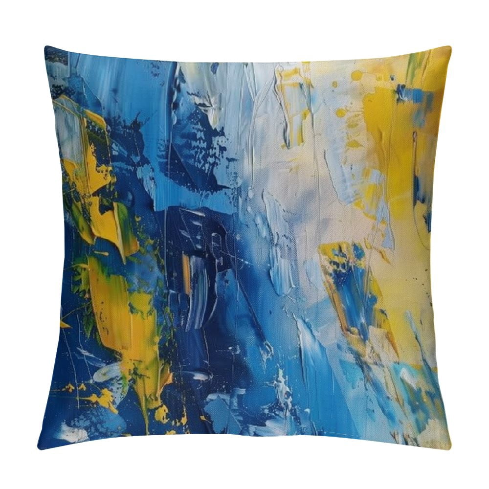 Creowell Modern Gold Ocean Deep Teal & Blue Waves Abstract Oil Painting ...