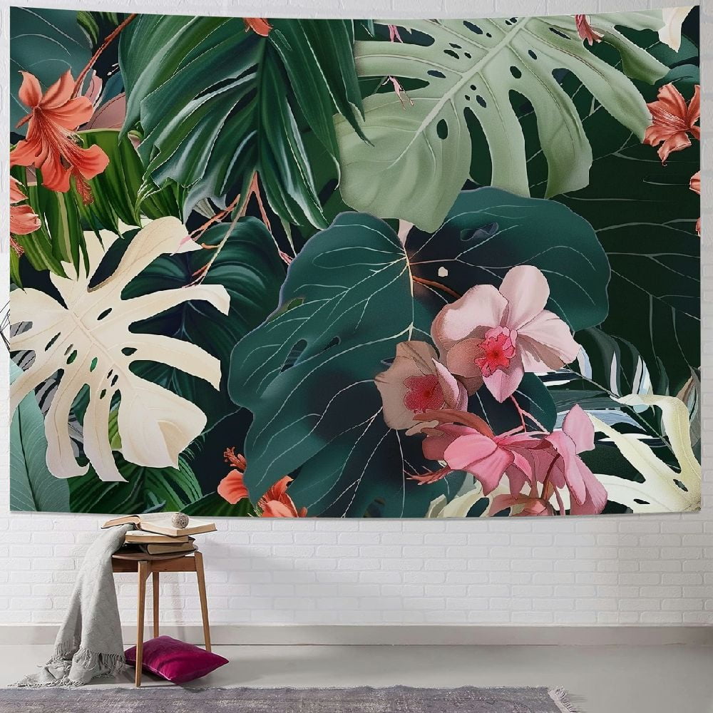 Creowell Monstera Leaf Light Pink Tapestry Wall Hanging, Tropical Plant ...