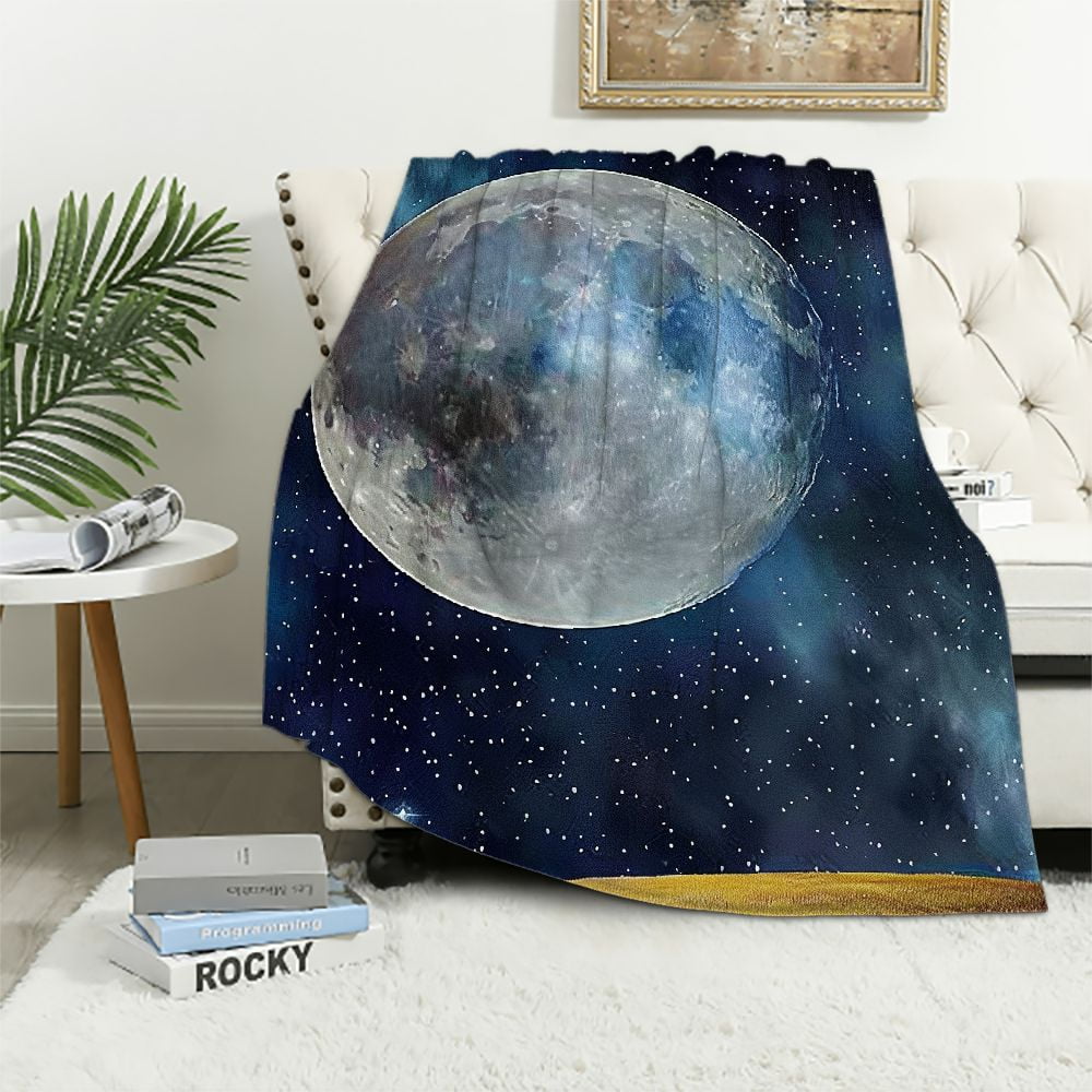 Creowell Moon Blanket, Night Sky with Stars Full Moon Universe Space ...