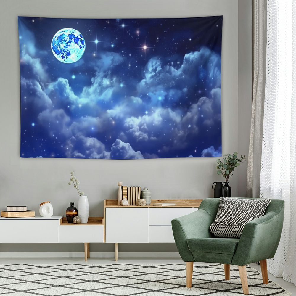 Creowell Moon Tapestry Blue Sky Night Cloud Crescent Tapestry a Fabric Moonlight Themed Wall Art ...