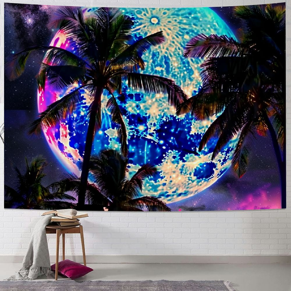 Creowell Moon Tapestry Galaxy Space Tapestry Tropical Coconut Palm Tree ...