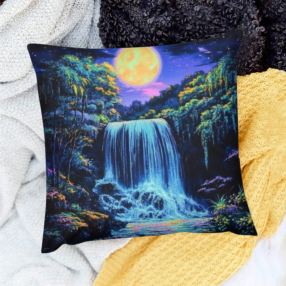 Creowell Moon Waterfall Detailed Painting Pillow Case for Home Sofa ...
