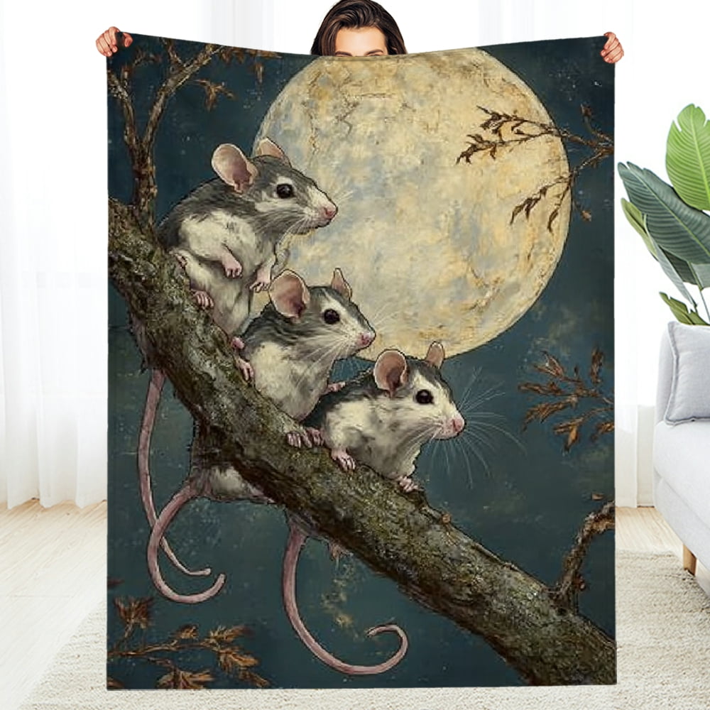 Creowell Moonlight Opossum Throw Blanket Possum on Tree Branch with ...