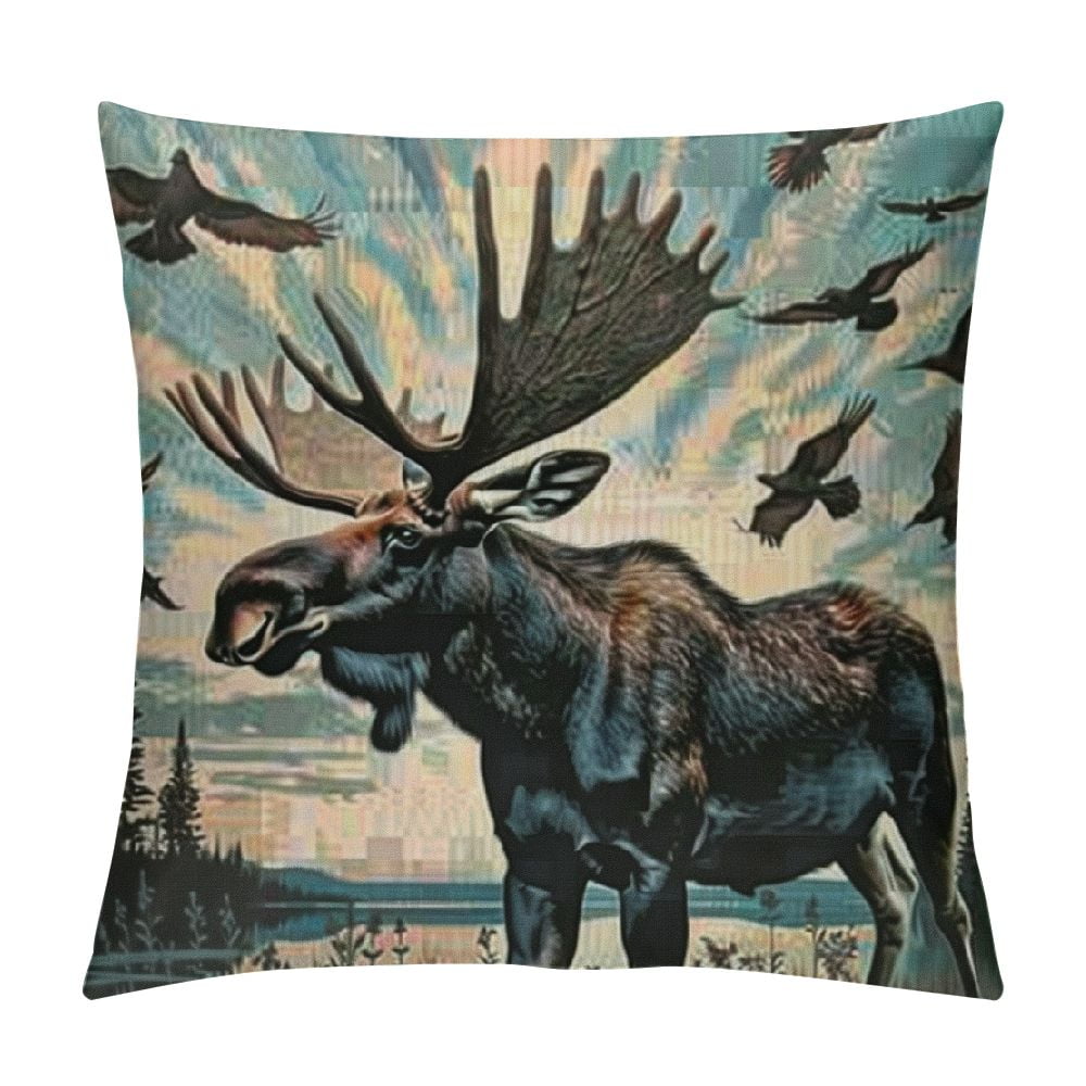 Creowell Moose Throw Pillow Cover Rustic Pine Trees Pillow Cover for ...