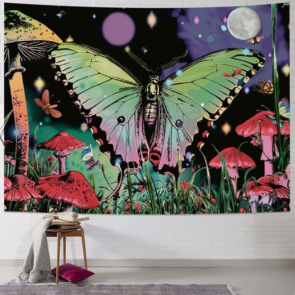 Creowell Moth Tapestry for Bedroom Aesthetic Mushroom Tapestry Green ...