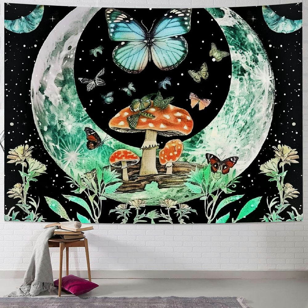 Creowell Moth Tapestry Moon Tapestries Mushroom Tapestry Aesthetic ...