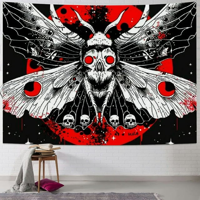 Creowell Mothman Tapestry Black Red Bat Tapestries Gothic Skull ...