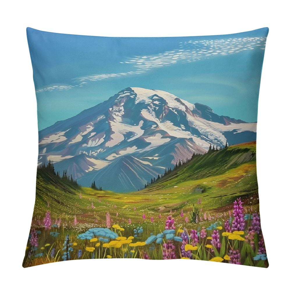 Creowell Mount Rainier Pillow Covers Beautiful Wildflowers Throw ...