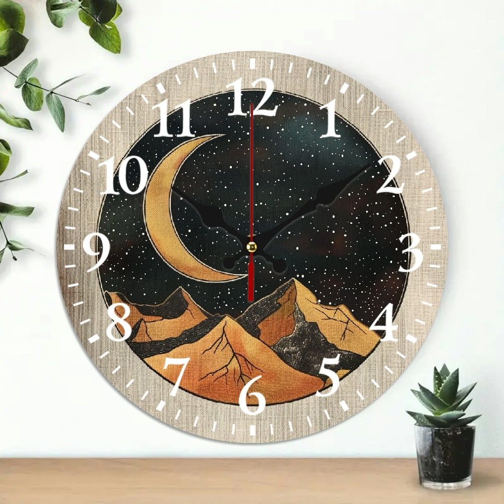 Creowell Mountain Crescent-Moon Stars Space-Art Wall Clock 10 Inch ...