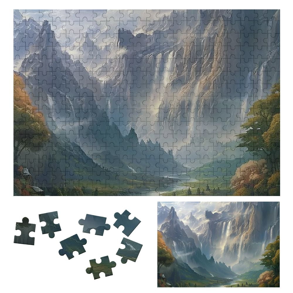 Creowell Mountain Landscape Waterfall Wooden Jigsaw Puzzle Fun Family ...