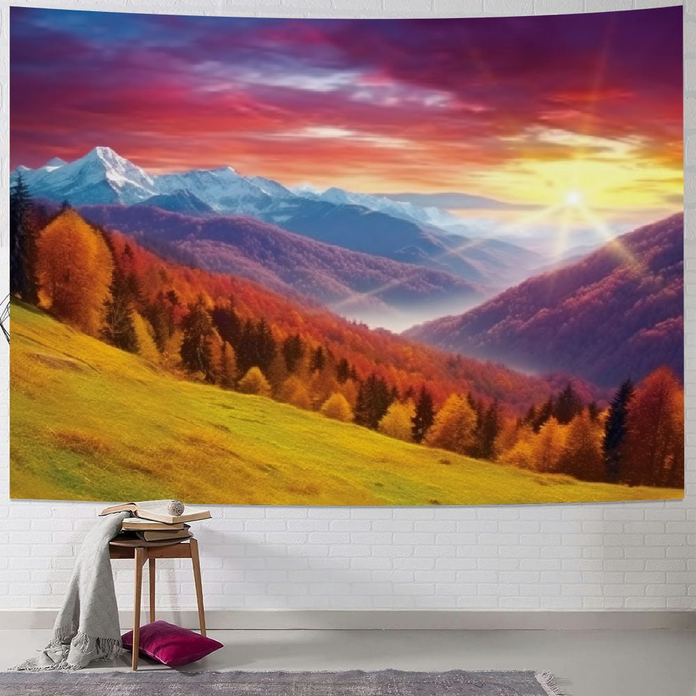 Creowell Mountain Sunset Clouds Tapestry Wall Decor Blanket Short Plush ...