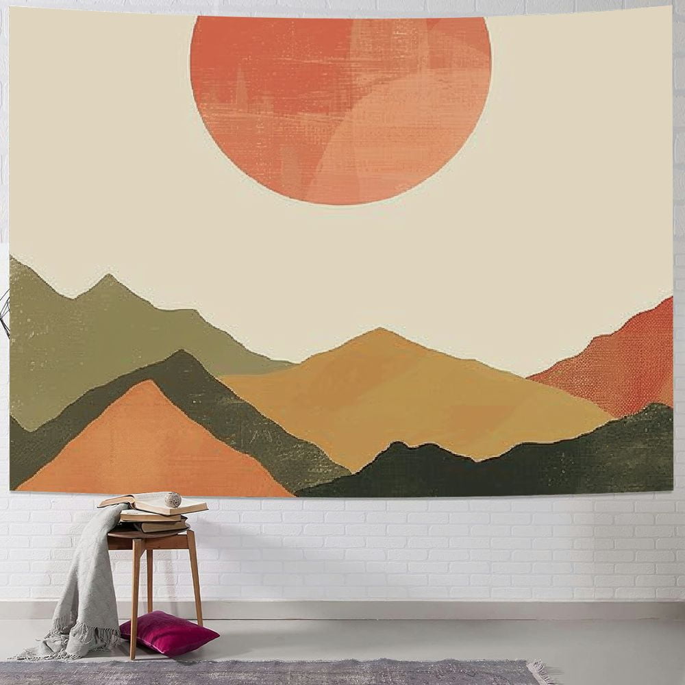 Creowell Mountain Tapestry Sun Mid Century Abstract Sunset Landscape ...