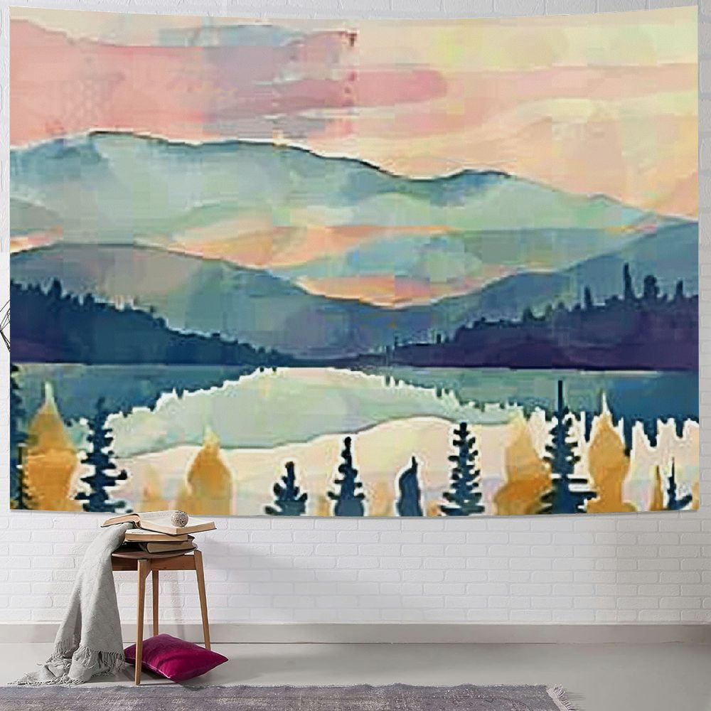 Creowell Mountain Tapestry, Watercolor Tapestry Nature Tapestry Misty ...