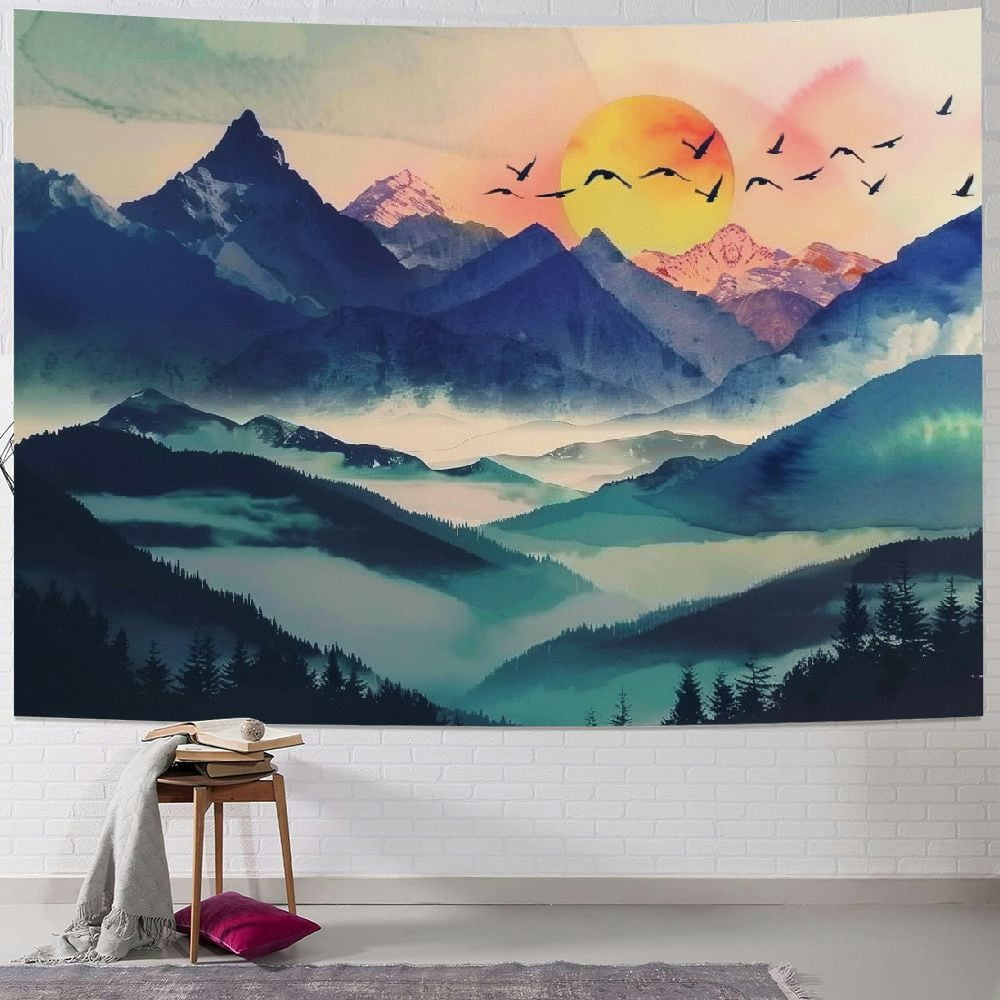 Creowell Mountain Tapestry, Watercolor Tapestry Nature Tapestry ...
