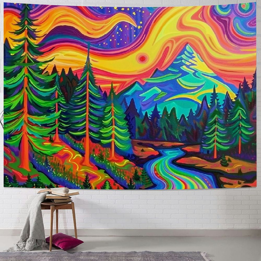 Creowell Mountain and Trees Tapestry Small Vertical Forest Tapestries ...