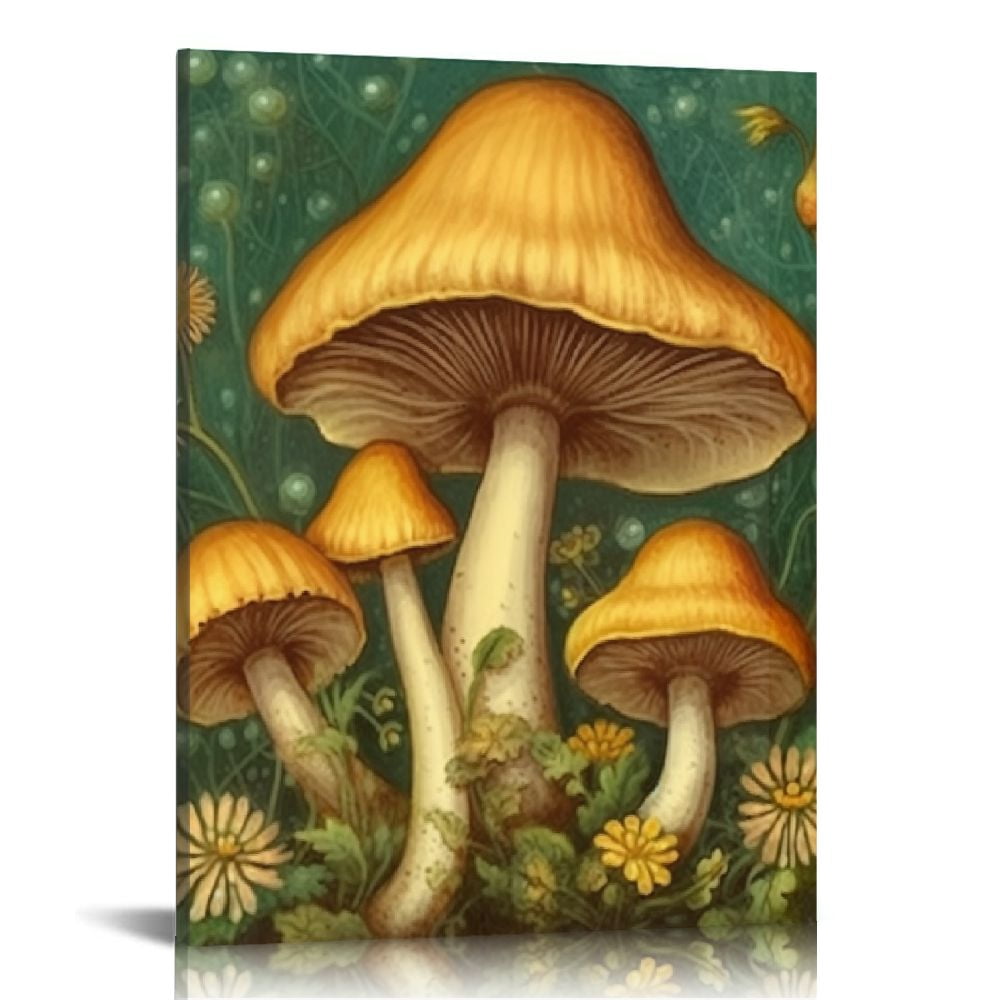 Creowell Mushroom Canvas Wall Art Vintage Botanical Plant Kitchen ...