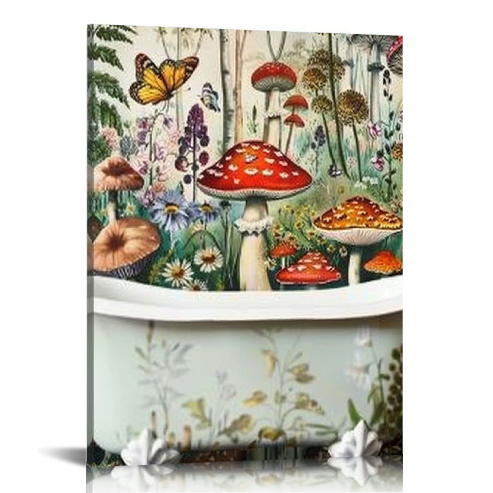 Creowell Mushroom Floral Canvas Wall Art Mushrooms and Flowers with ...