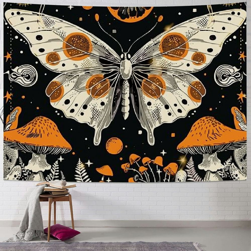 Creowell Mushroom Tapestry, Moth Tapestry Wall Hanging Sun and Moon ...