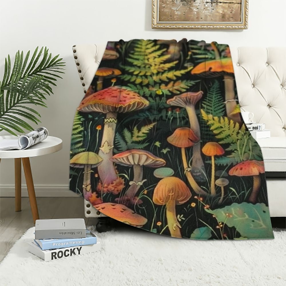 Creowell Mushroom Throw Blanket Flannel Super Soft Warm Blankets Home ...