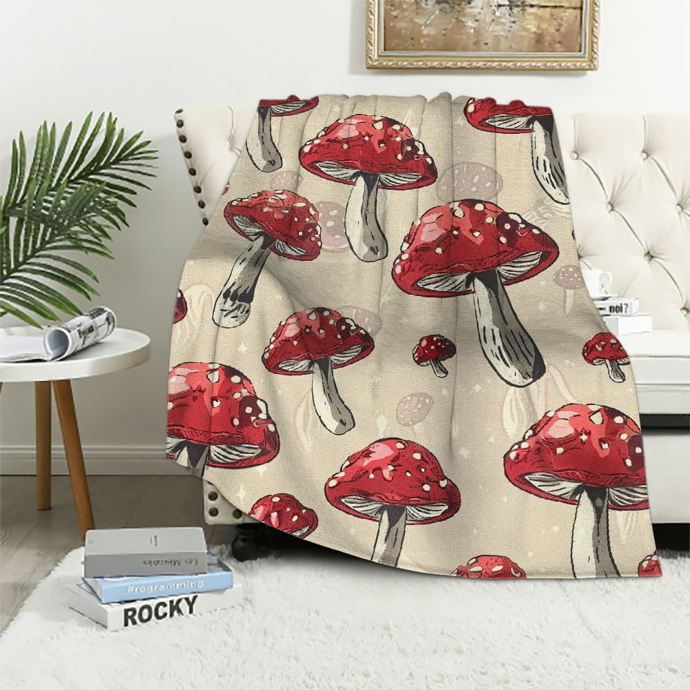 Creowell Mushroom Throw Blanket, Woodland Themed Illustration of ...
