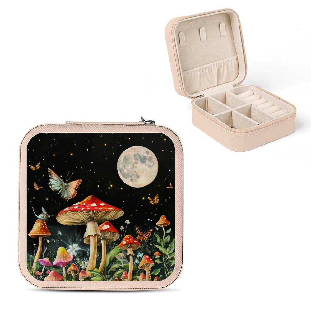 Creowell Mushrooms Butterflies Full Moon Jewelry Box Travel Organizer ...