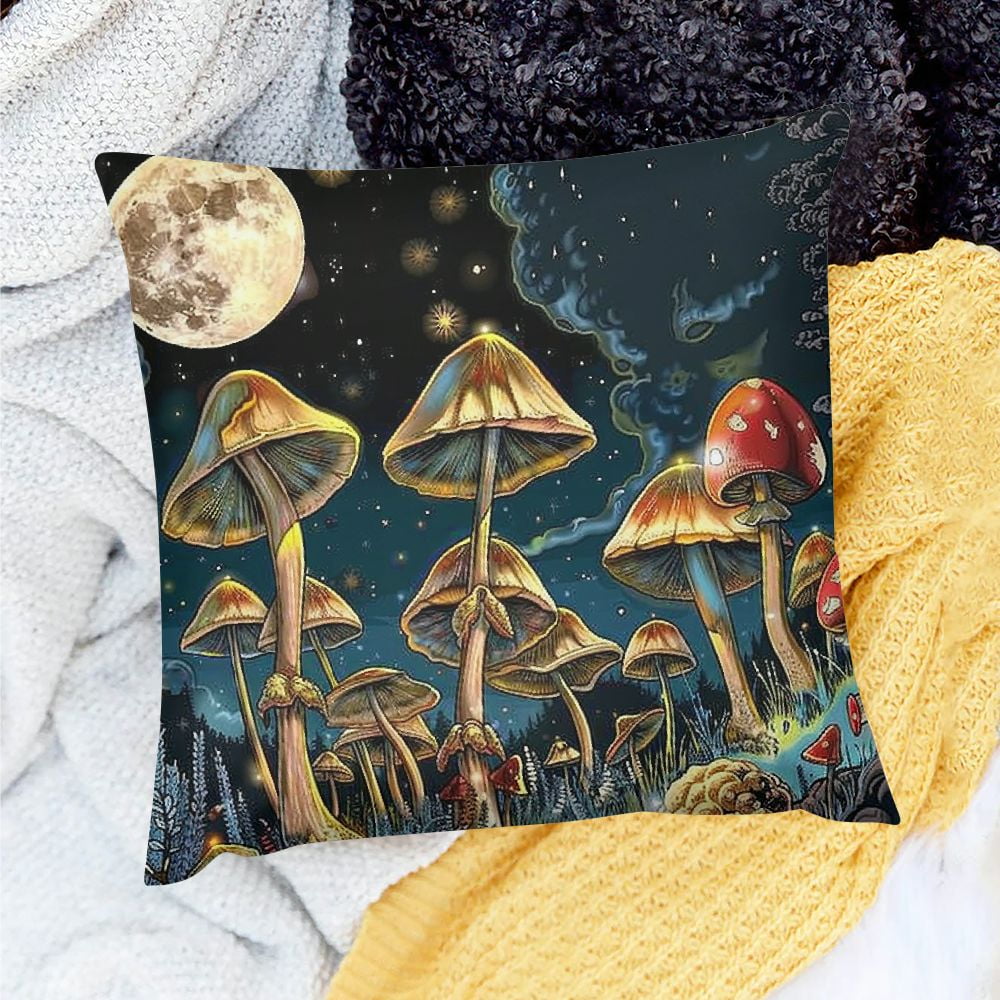 Creowell Mushrooms Night Sky Full Moon Pillow Covers Set for Home Sofa ...