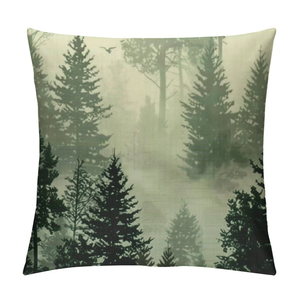 Creowell Nature Forest Tree Pillow Covers ,Farmhouse Style Green Pine ...