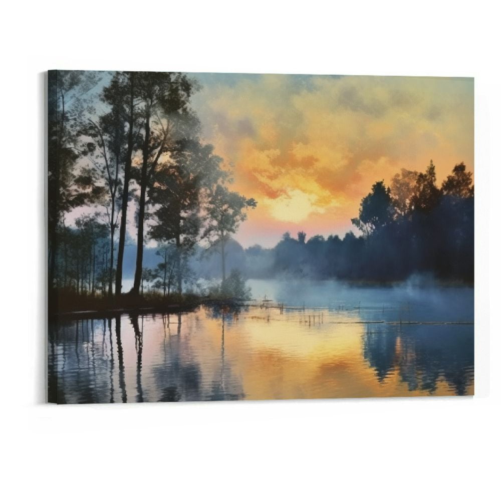 Creowell Nature Landscape Canvas Wall Art: Modern Lake Scenery Artwork ...