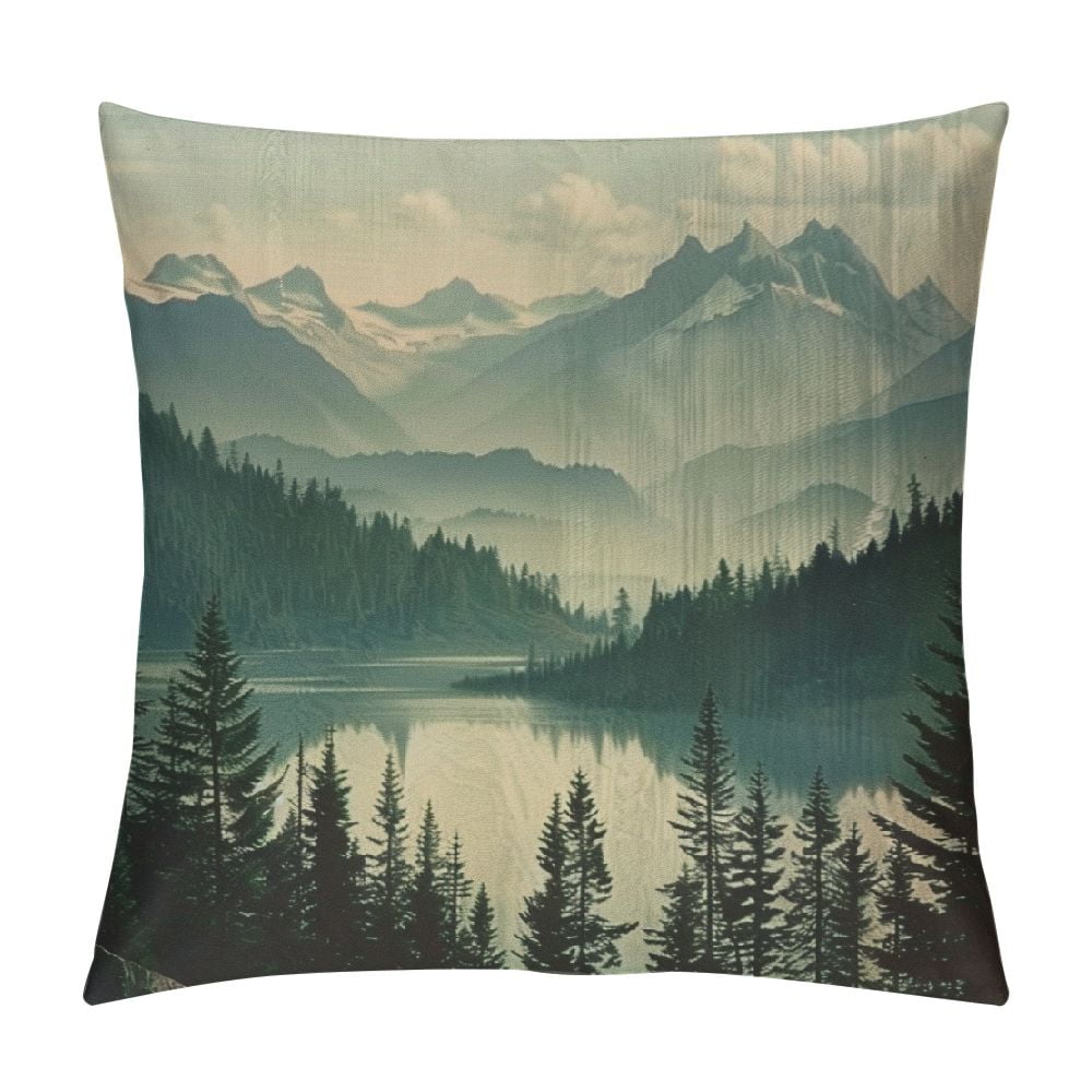 Creowell Nature Landscape Throw Pillow Cover Mountain Forest and Lake ...