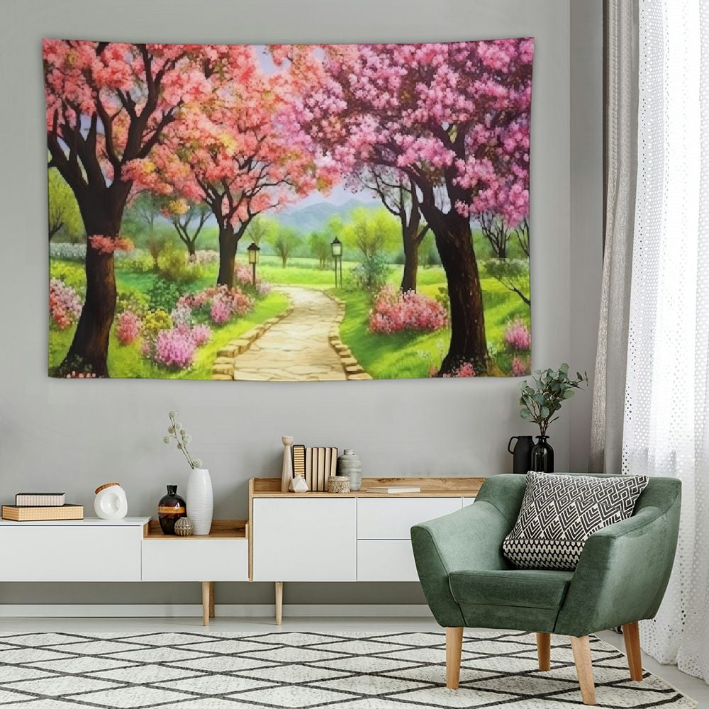 Creowell Nature Scenery Tapestry 60x40 Inch Tree Full of Pink Flowers ...