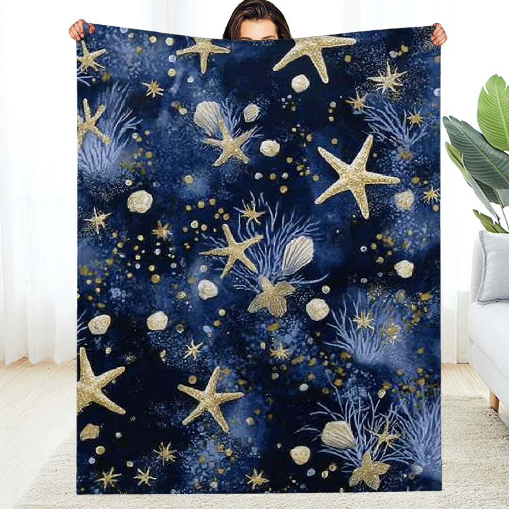 Creowell Nautical Coastal Throw Blanket Starfish Shell Sherpa Blanket ...