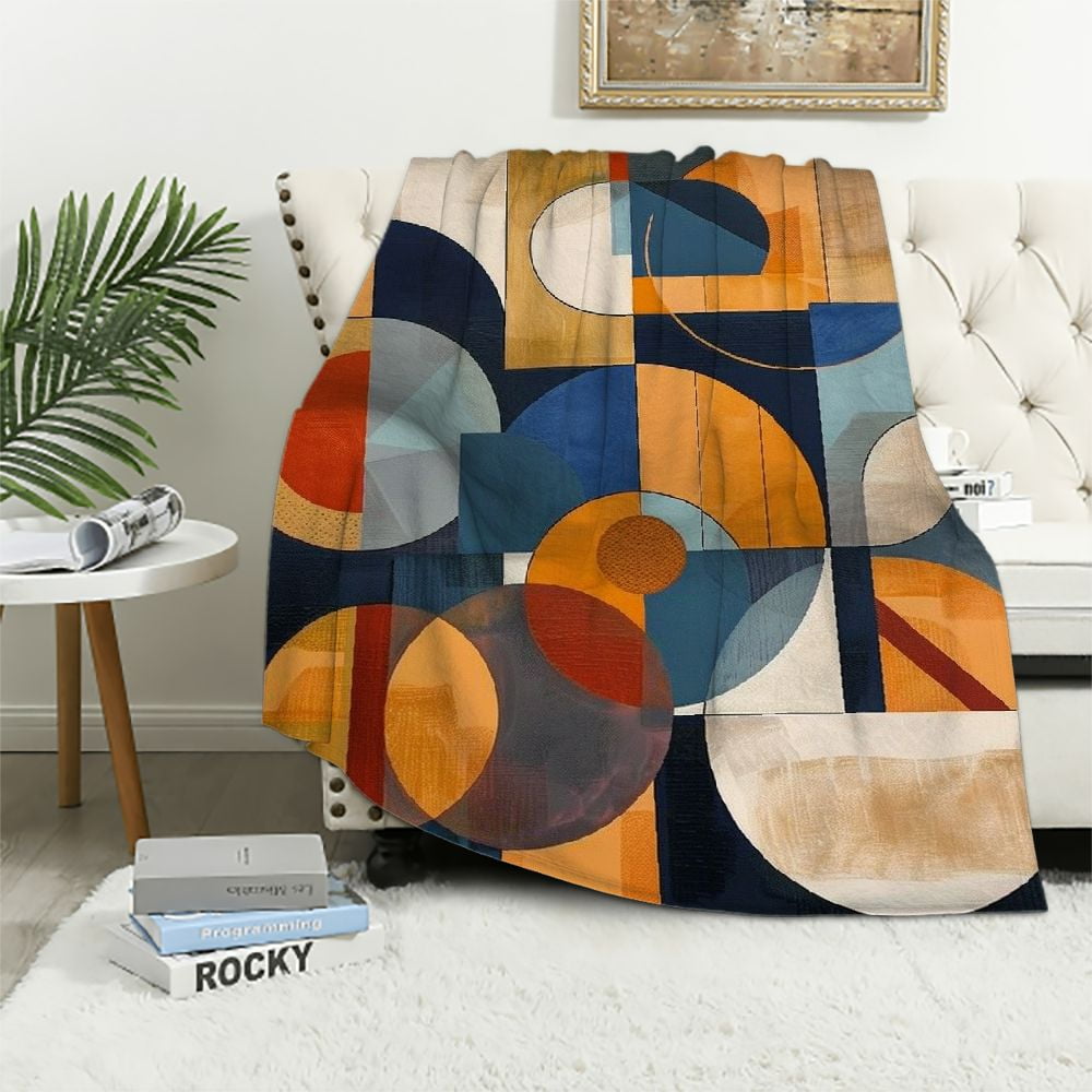 Creowell Navy Blue Burnt Orange Abstract Aesthetic Geometric Blanket ...