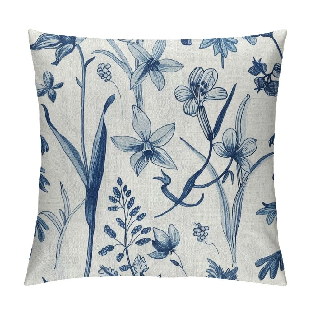 Creowell Navy Blue Flower Pillow Covers 18x18 Inch , Summer Spring ...