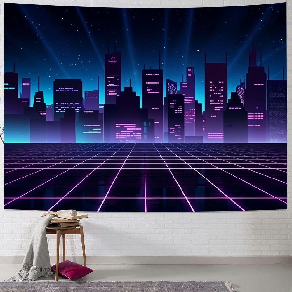 Creowell Neon Lights Grid Pattern Tapestry Wall Decor Blanket for Home ...