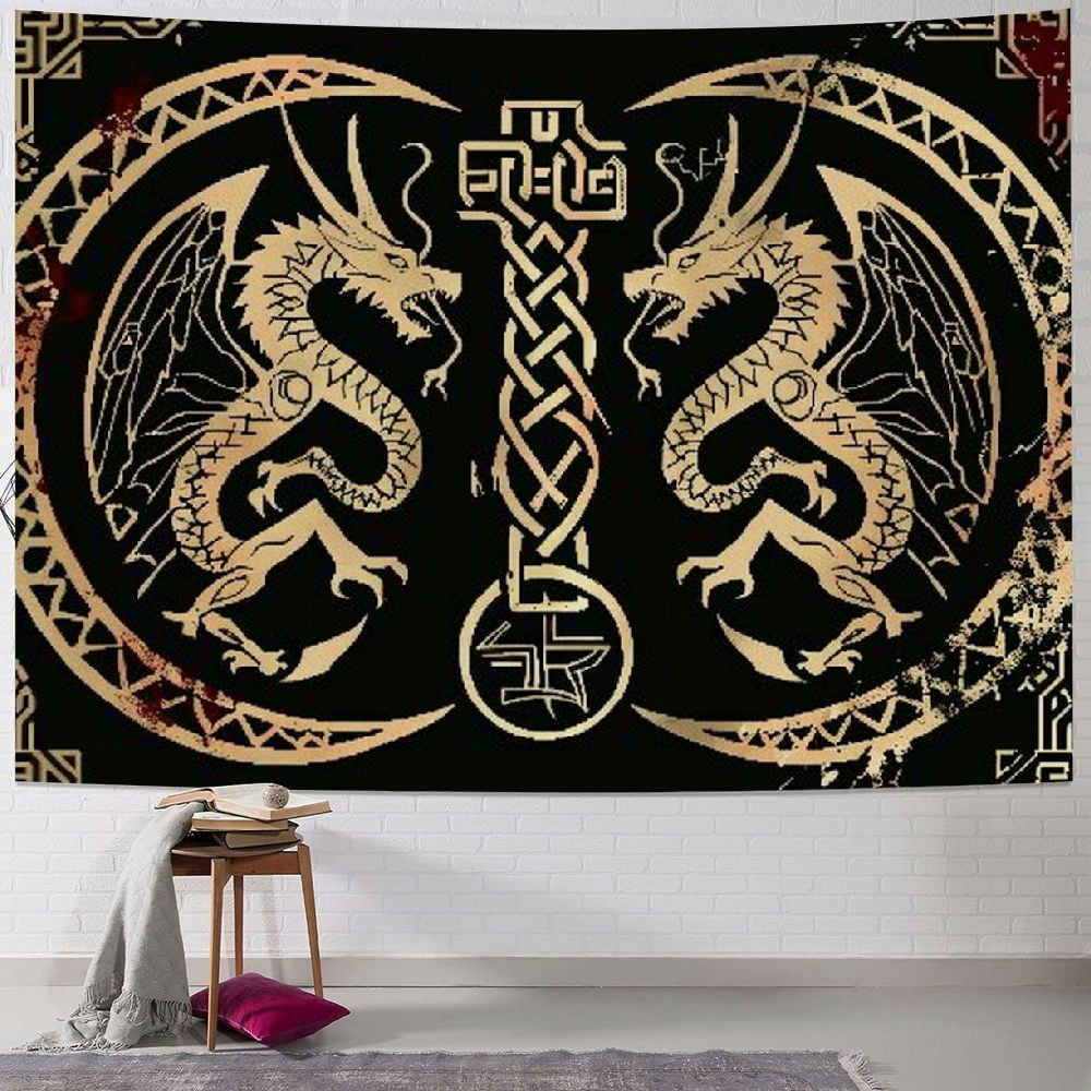 Creowell Nordic Vikings Tapestry, Large Soft Flannel, Vegvsir Symbol ...