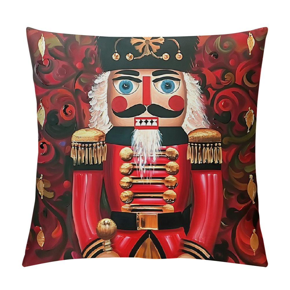 Creowell Nutcracker Pillow Covers Soldier with Red Jacket Throw Pillows ...