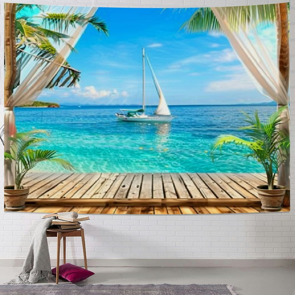 Creowell Ocean Beach Tapestry,Coconut Tree Tapestry Wall Hanging Palm ...