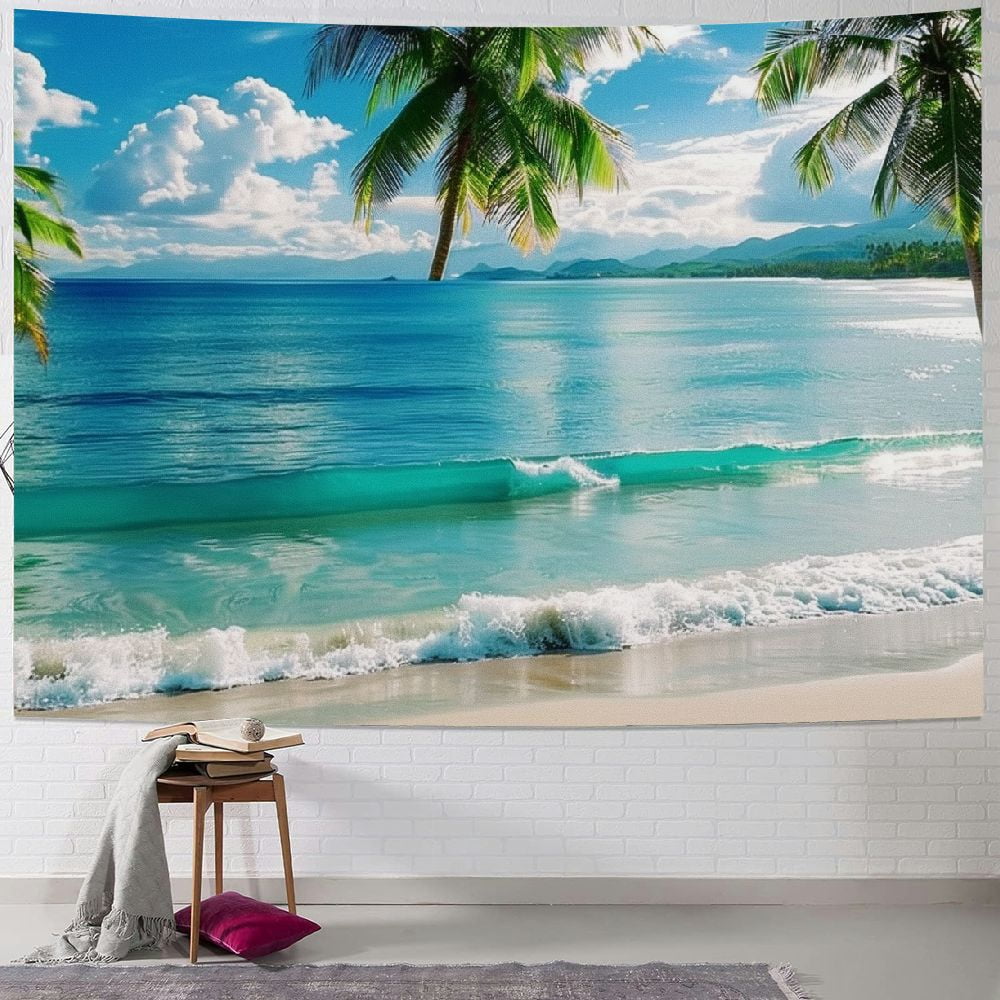 Creowell Ocean Beach Tapestry Wall Hanging Blue Sea Tropic Island ...