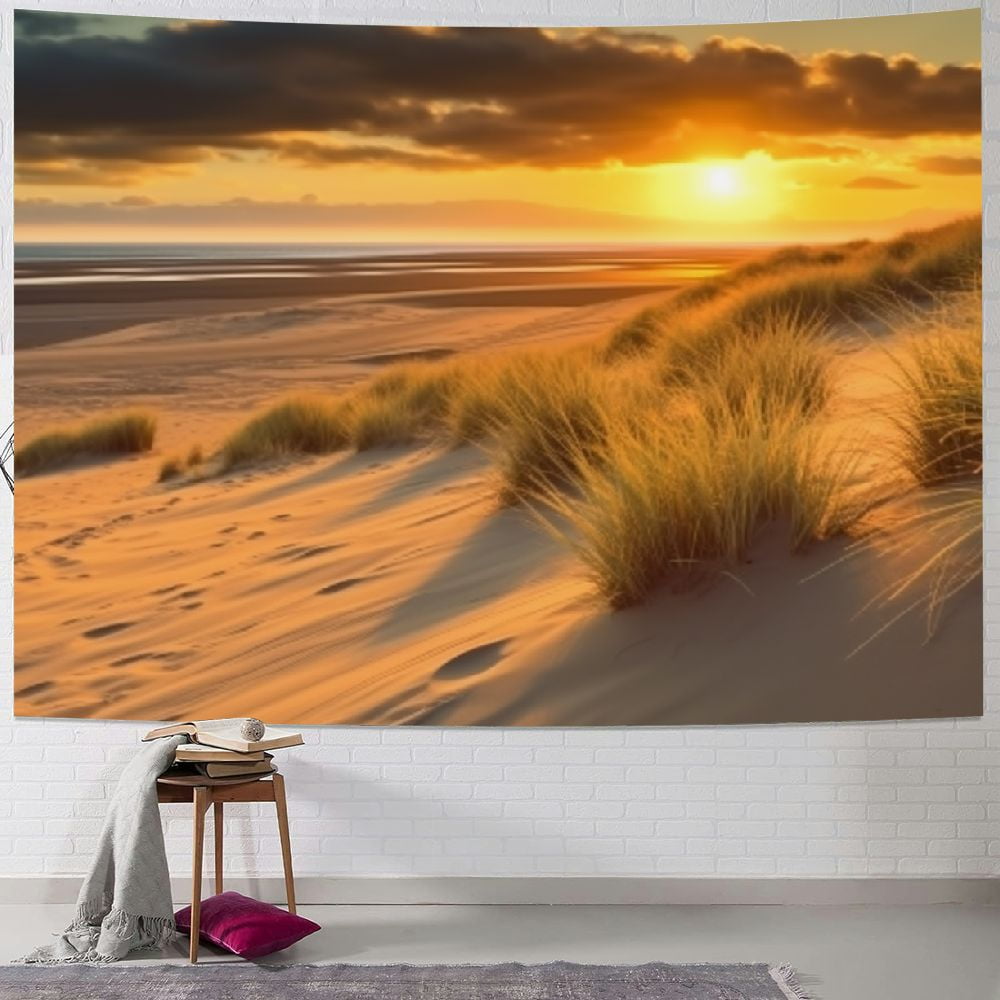 Creowell Ocean Beach Tapestry Wall Hanging, Seaside Grass and Sky ...