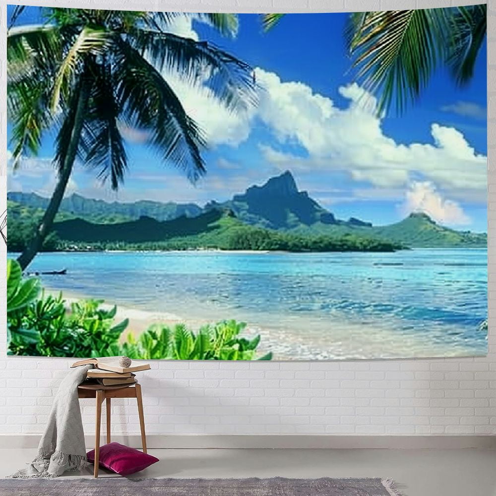 Creowell Ocean Beach Tapestry Wall Hanging Tropic Paradise Coconut Palm ...