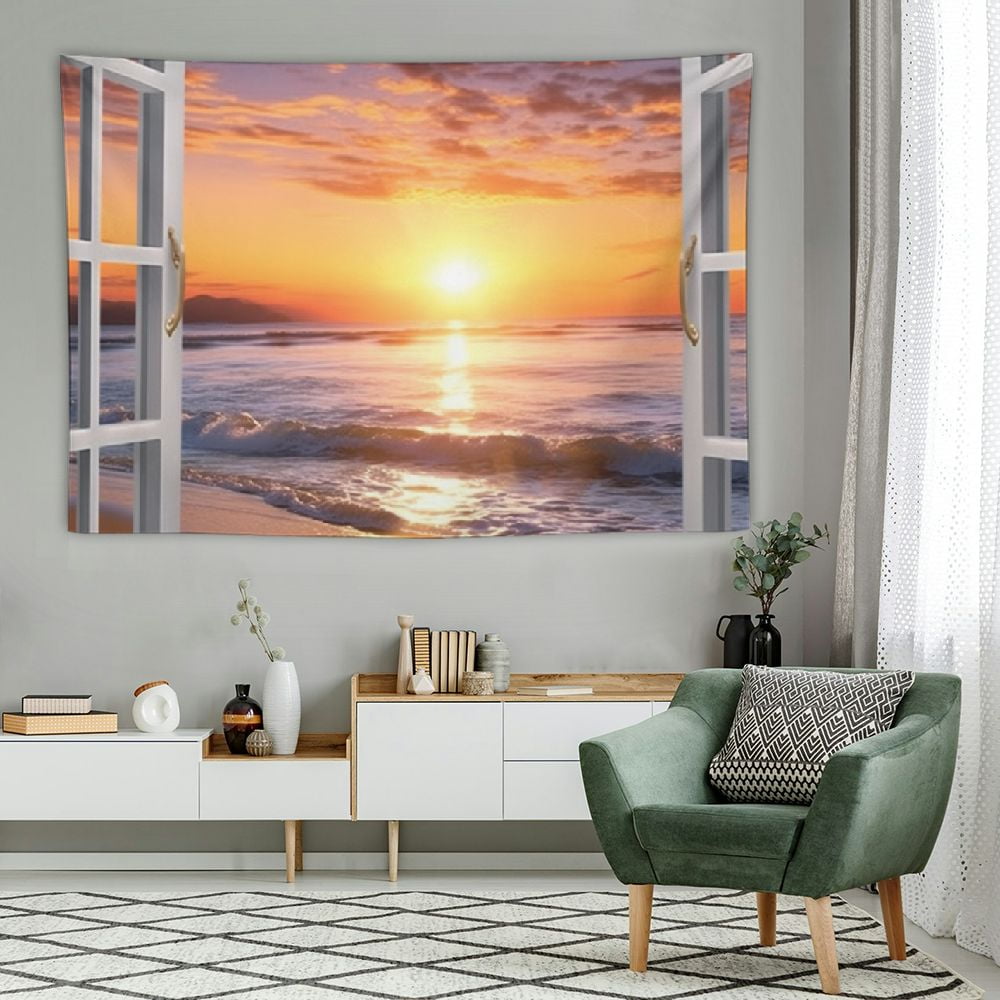 Creowell Ocean Tapestry Wall Hanging Sun Sunset Sea Beach Landscape ...
