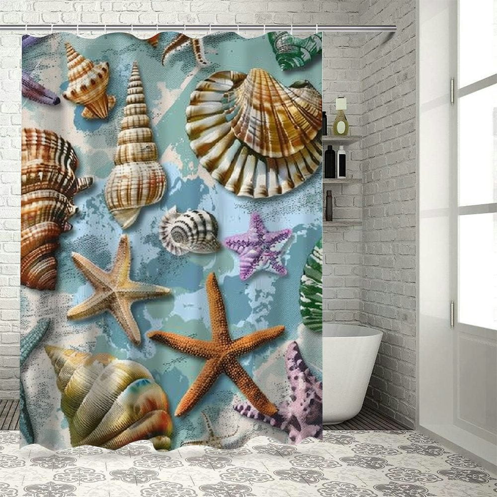 Creowell Ocean Themed Shower Curtains Cartoon Starfish Seashells ...