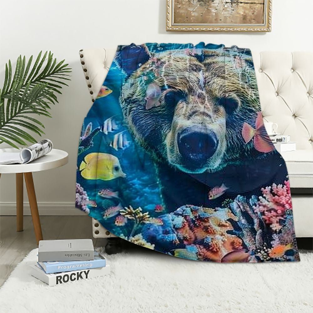Creowell Ocean Throw Blanket, Untouched Wild Aquatic World Corals ...
