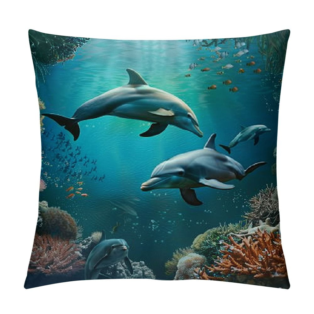 Creowell Ocean Underwater Dolphin Throw Pillow Covers deep Ocean ...