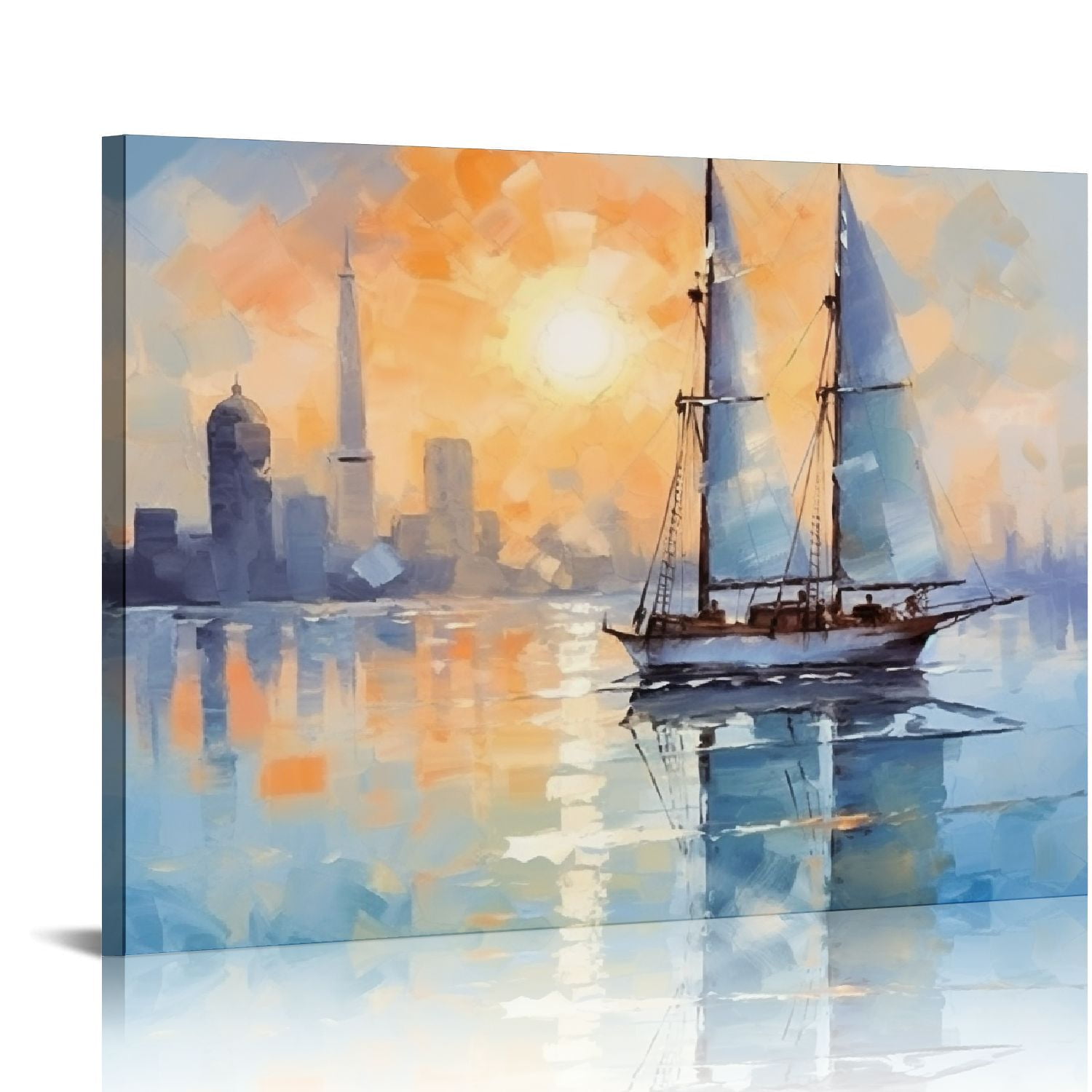 Creowell Ocean Wall Art for Living Room, Abstract Sea and Sailboat ...