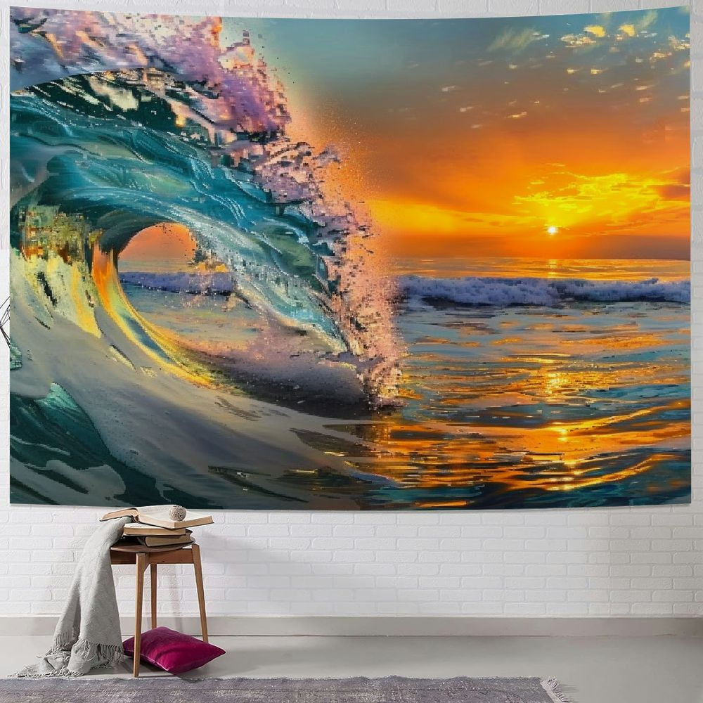 Creowell Ocean Wave Tapestry Ocean Sunset Sunrise Sea Beach Blue Waves ...
