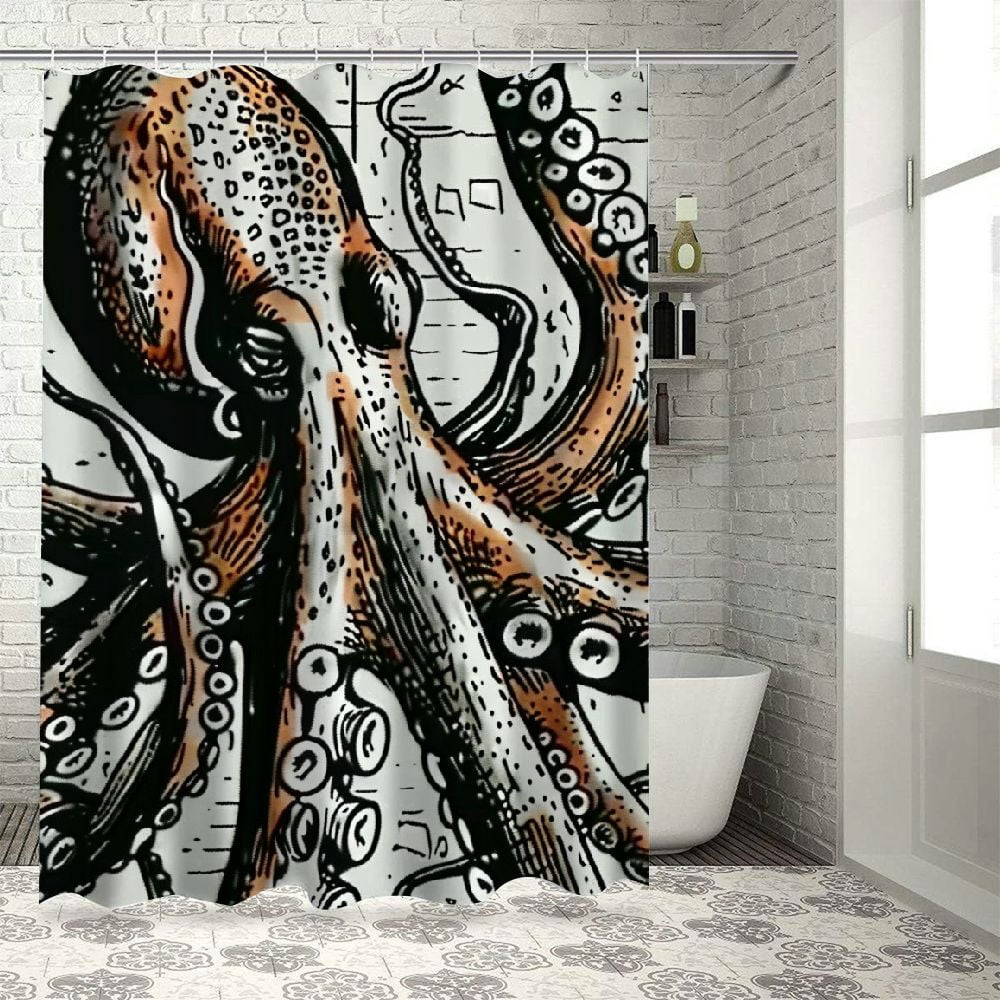 Creowell Octopus Shower Curtain, Marine Wildlife Print Animals with ...