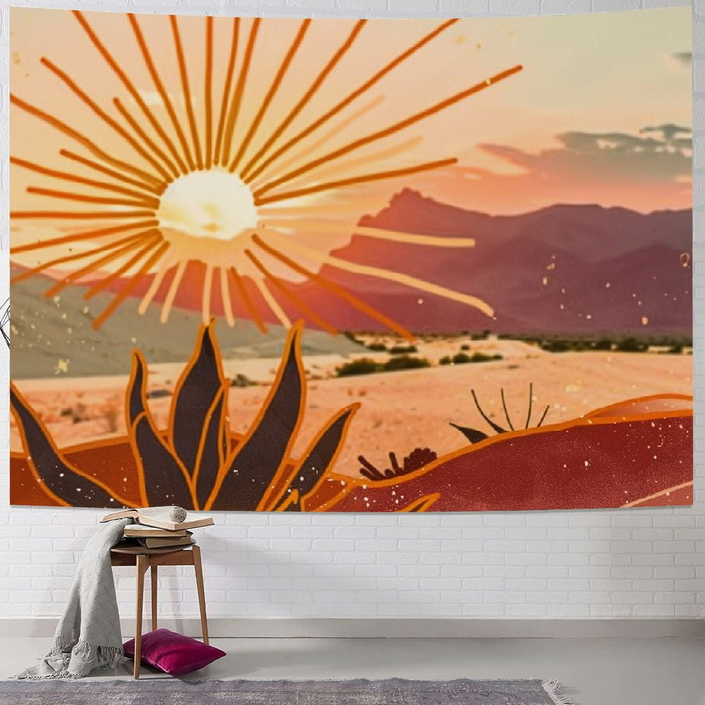 Creowell Orange Bohemian Sun Art Tapestry Aesthetic Sunset Vintage 70s ...